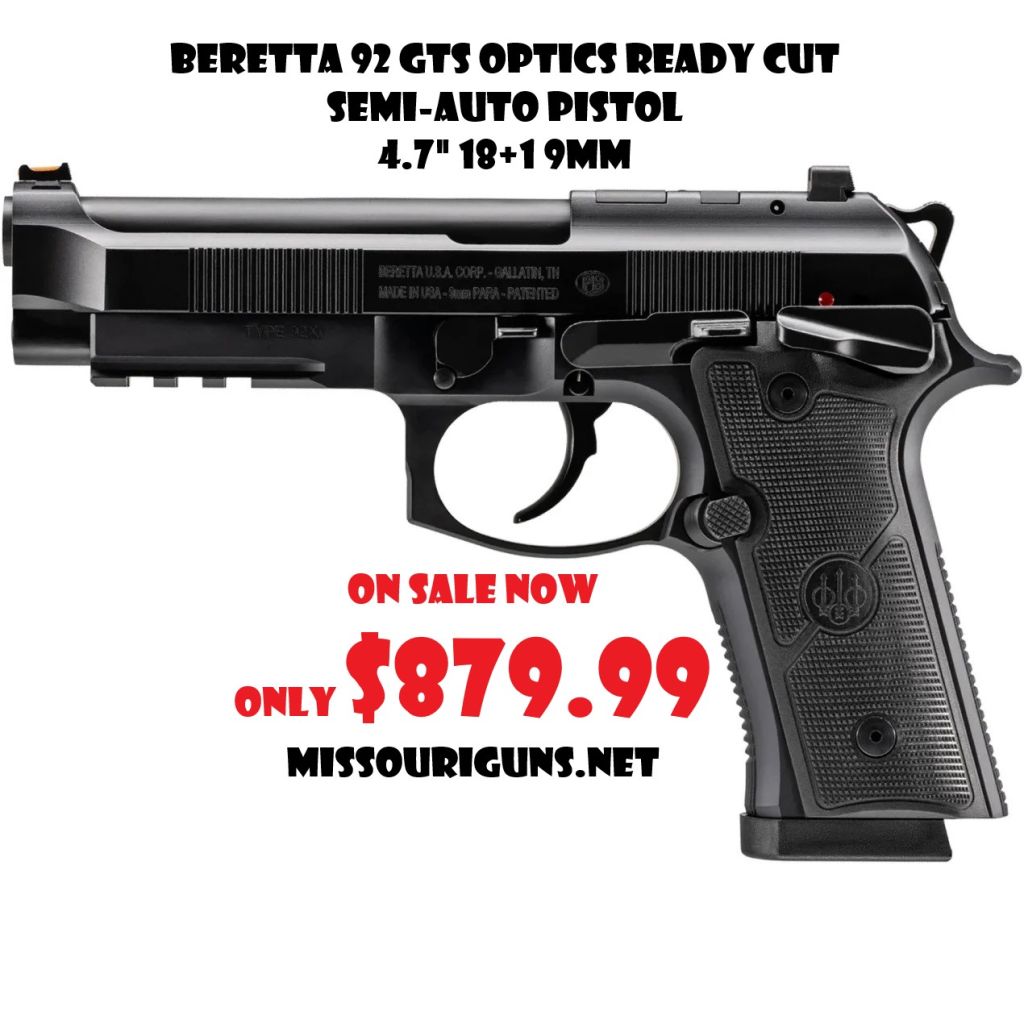 Beretta 92 GTS Optics Ready Cut Black Semi-Auto Pistol 4.7″ 18+1 9MM ...