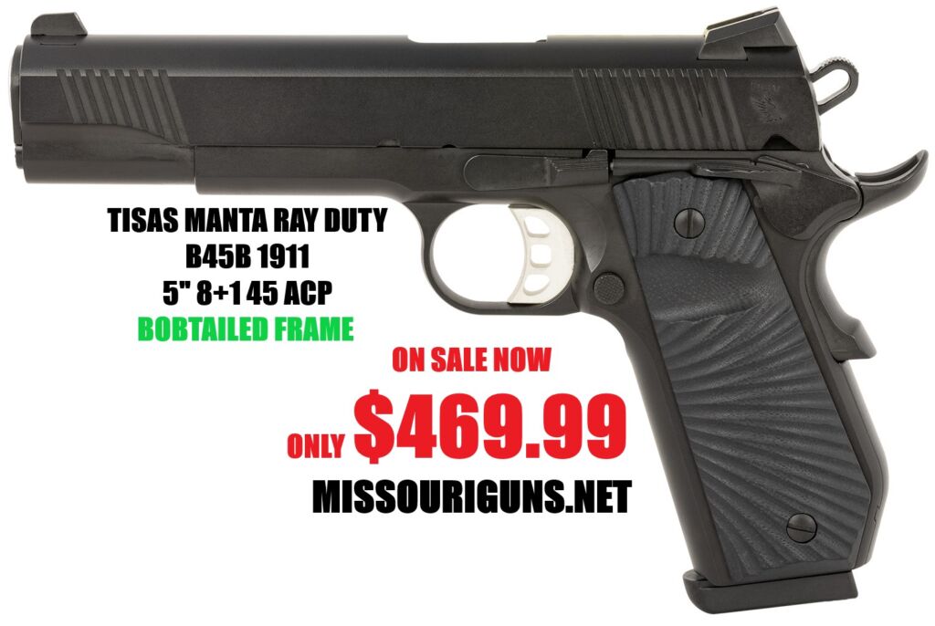 Tisas SDS 1911 Manta Ray Duty B45B Bobtail G10 Black Semi-Auto Pistol 5 ...